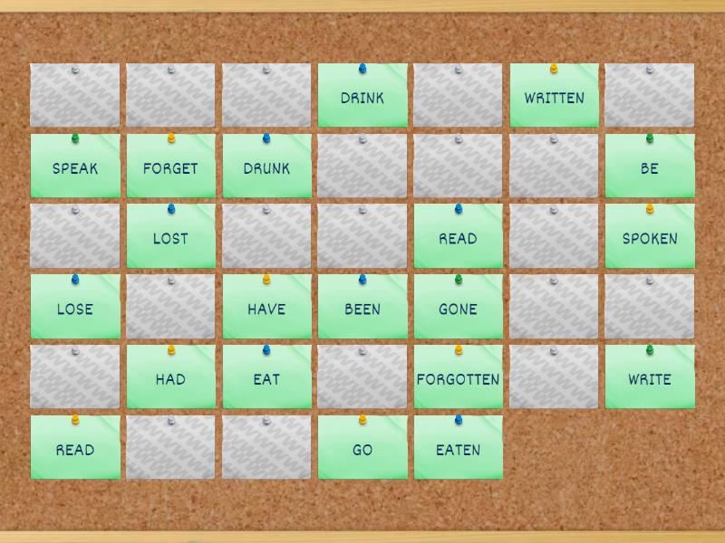 Verbs ( Past Participle -Memory game) - Matching pairs