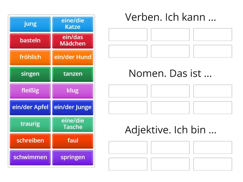 Wortarten: Verb, Nomen, Adjektiv - Group sort