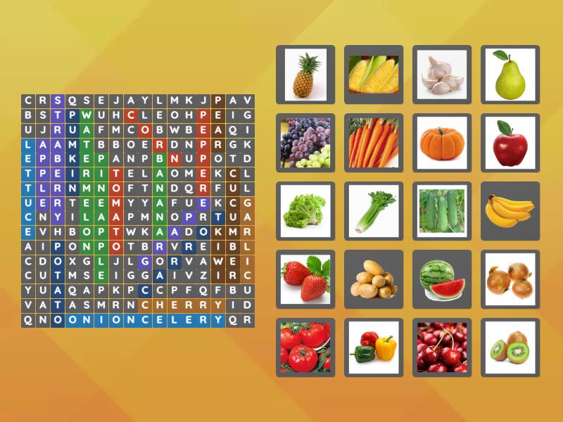 fruits and vegetables - Wordsearch