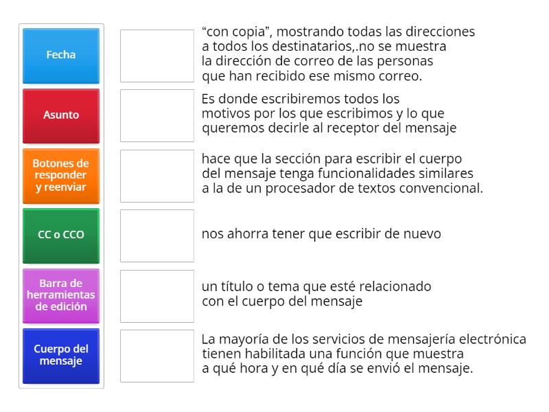 las 11 partes de un correo electronico - Match up