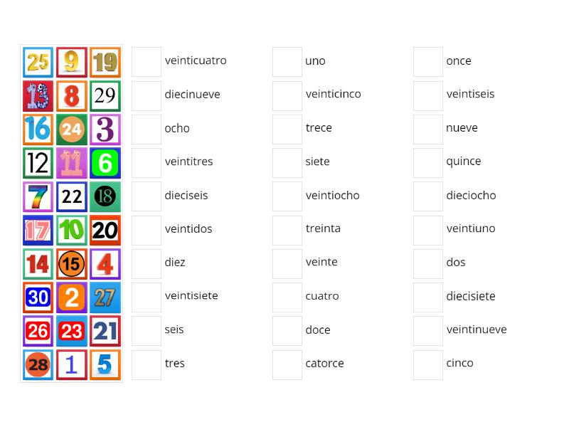 Los numeros 1-30 - Match up