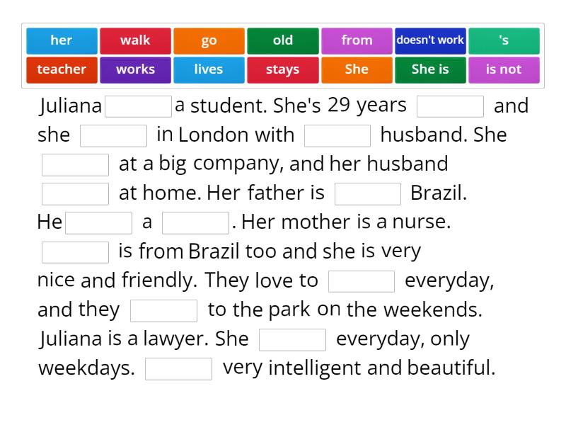 Verb to BE - simple present (Ju) - Missing word