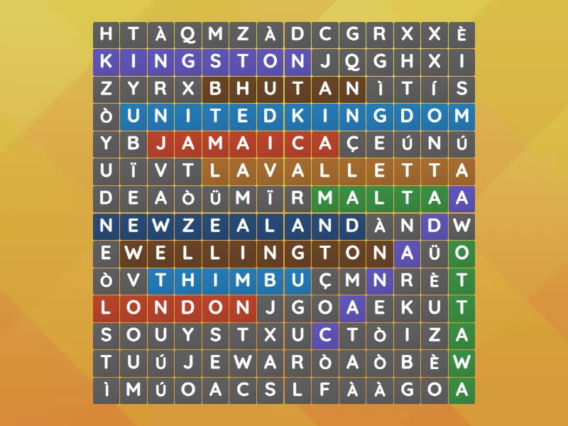 English-speaking countries - Wordsearch