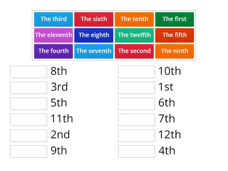 Ordinal Numbers - Match up