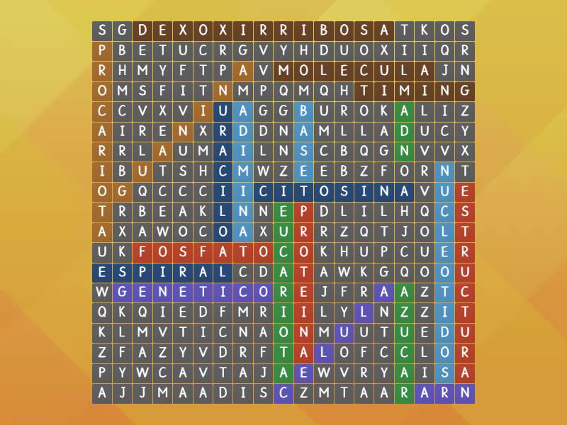 ADN, ARN y Proteinas - Sopa de letras