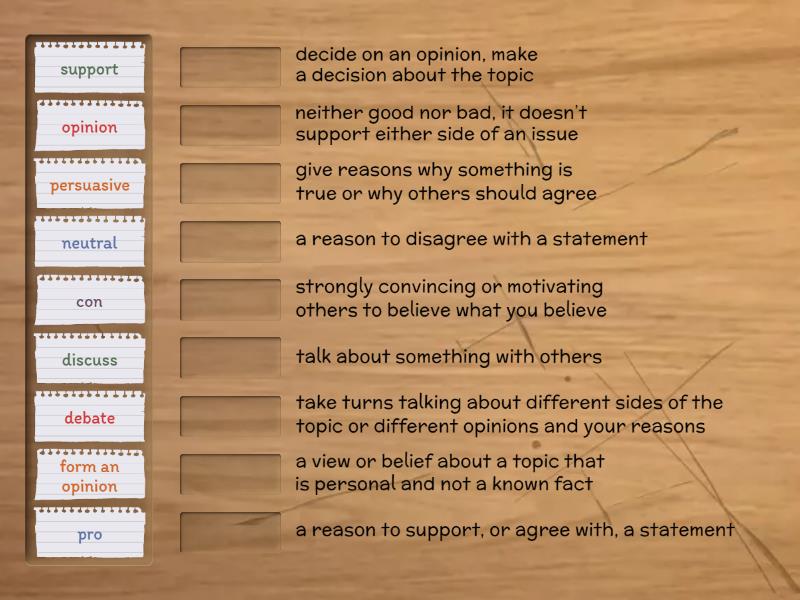 Persuasive Writing Vocabulary - Match up