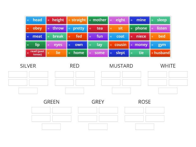 Color Vowel Chart online Quiz - Group sort