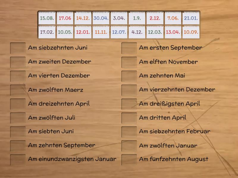 Wann hast du Geburtstag? - Match up