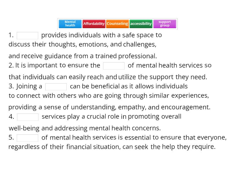 Vocabulary: Access to mental health services - Complete the sentence