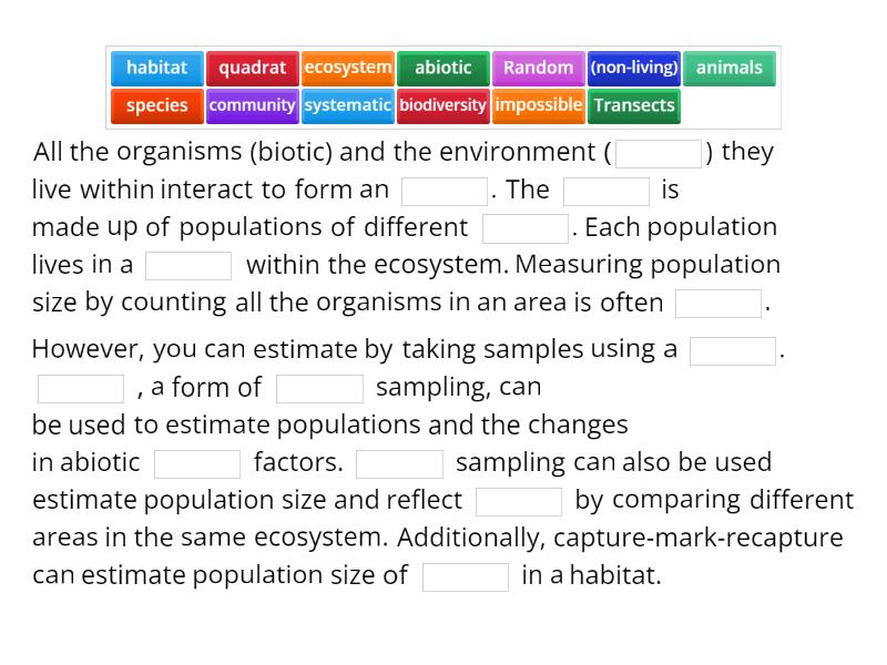 Using Quadrats - Complete the sentence