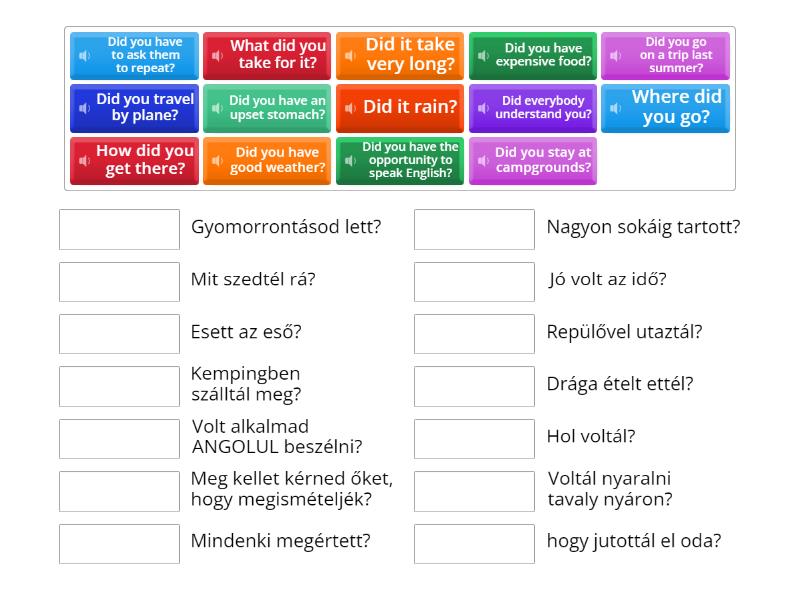 Summer trip questions past simple animated viseo - Match up
