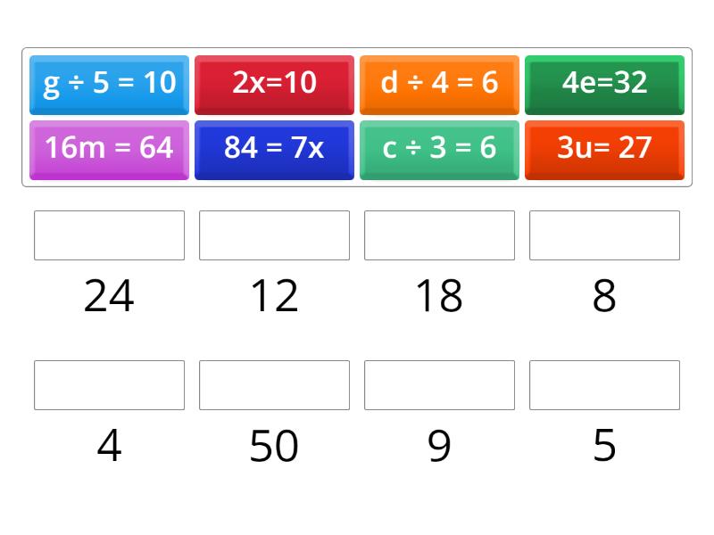 Multiplication & division Equations - Match up