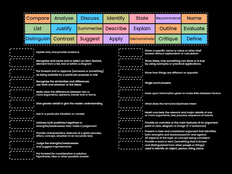 TASK WORDS - Match up