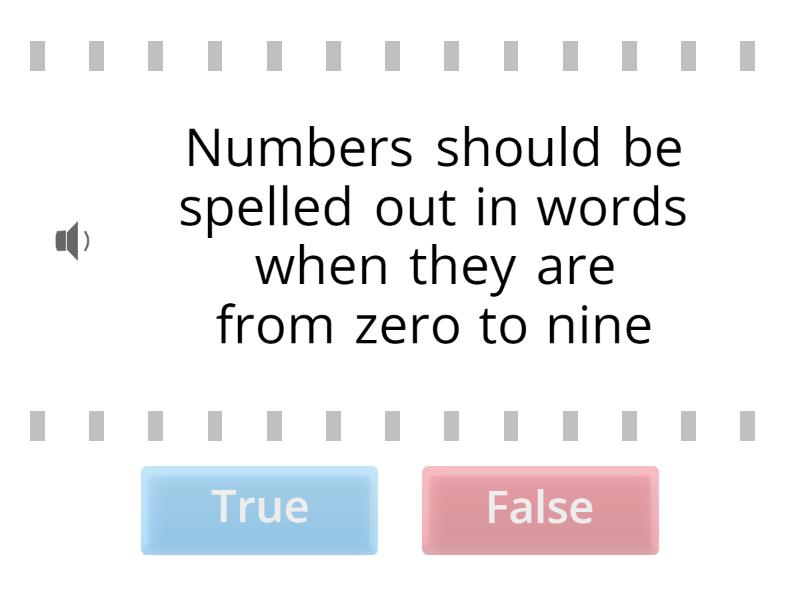 Numbers in Words and Words in Numbers - Verdadero o falso