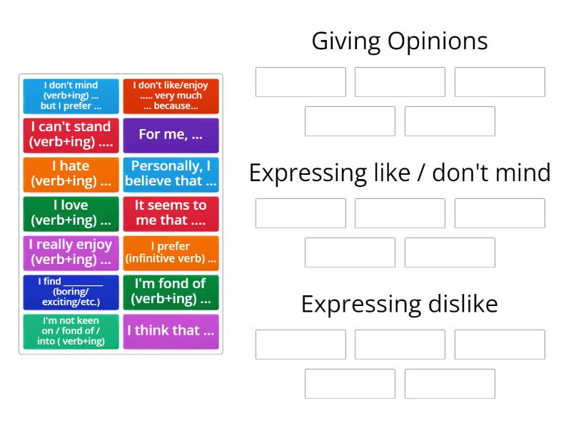 Introducing opinions, likes and dislikes - Group sort