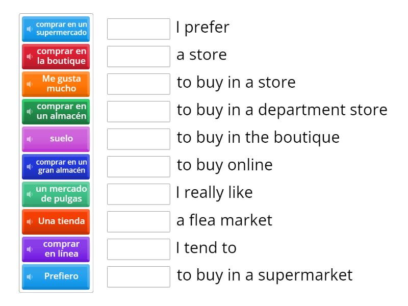 Entreculturas 2 Unidad 5 Explora B, en las tiendas - Match up
