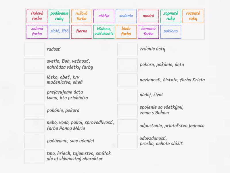 Liturgické postoje a farby - Match up