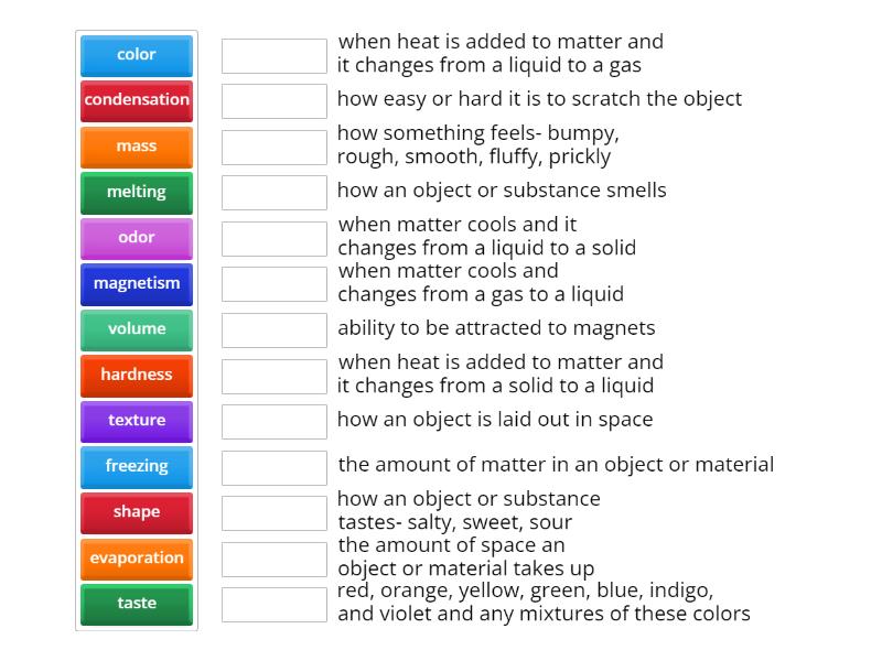 Matter Vocabulary - Match up