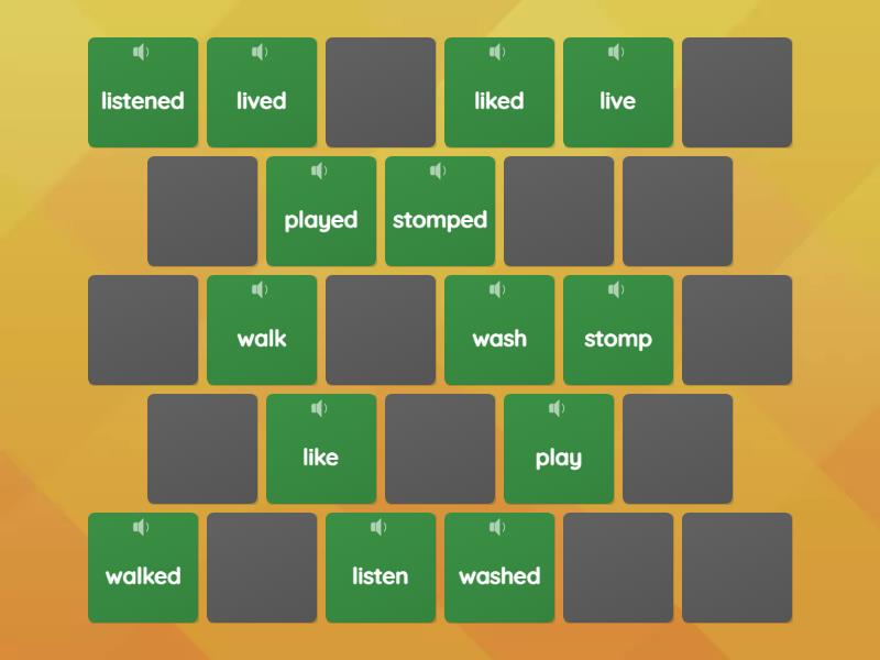 Past Simple Regular Verbs Memory Game - Matching pairs