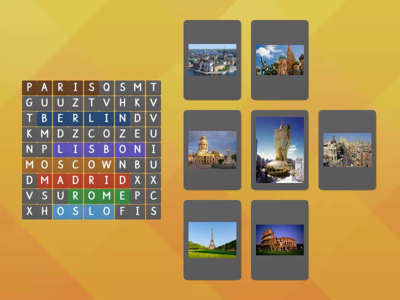 Europe Capitals-Monuments word search - Wordsearch