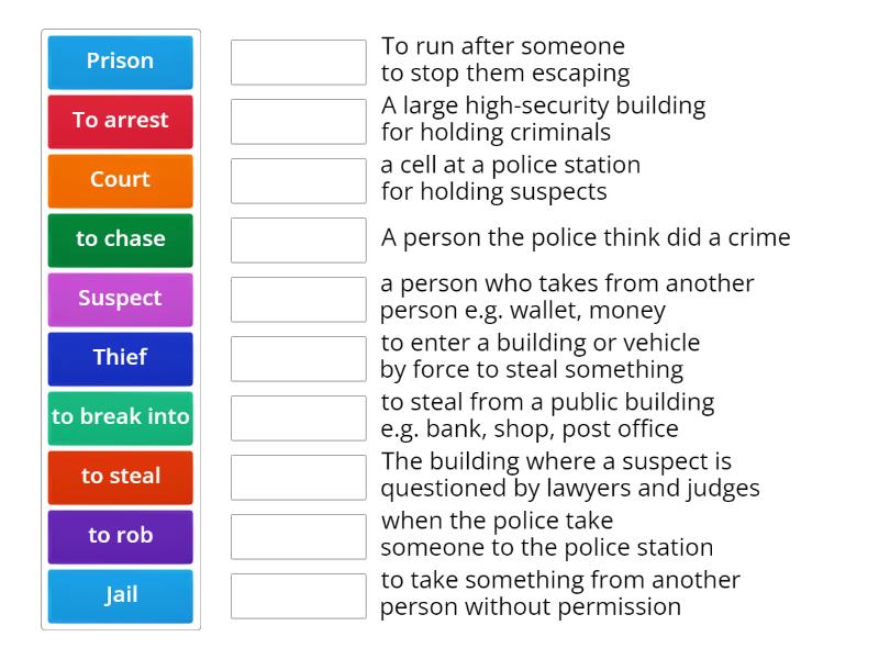 A2 crime vocabulary - Match up