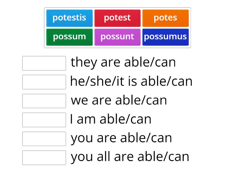 possum, posse, potui Present Tense Matching - Match up
