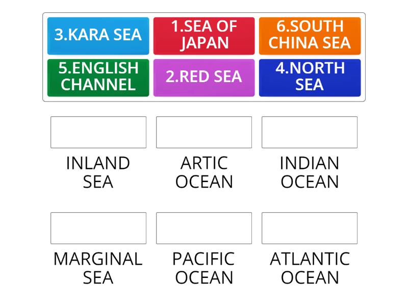 MATCH TO THE CORRECT OCEAN OR SEA - Match up
