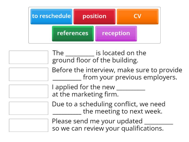 job interview - reading - sentences - Match up