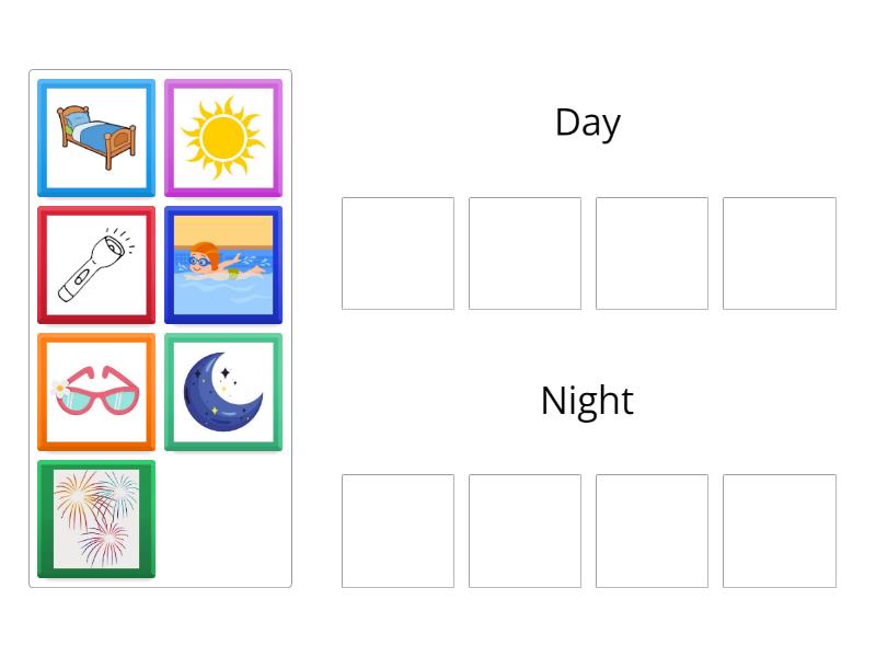 New Vocabulary words ( Day and Night) warm up - Group sort