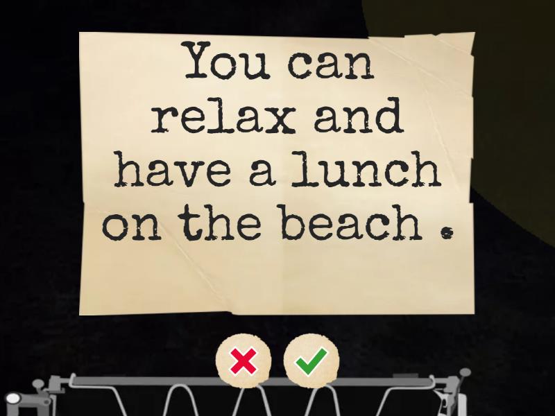 I can relax and have a lunch on the beach. - Flash cards