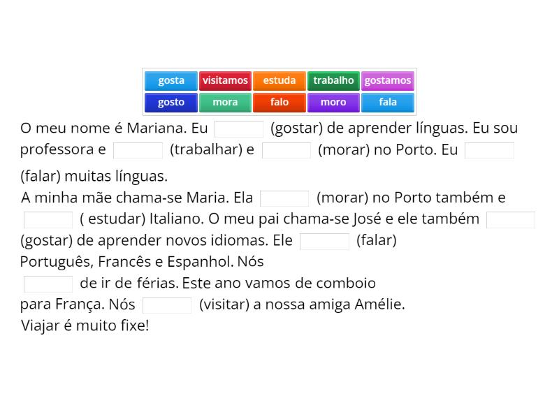 Presente do Indicativo - Verbos em -ar - Complete a frase