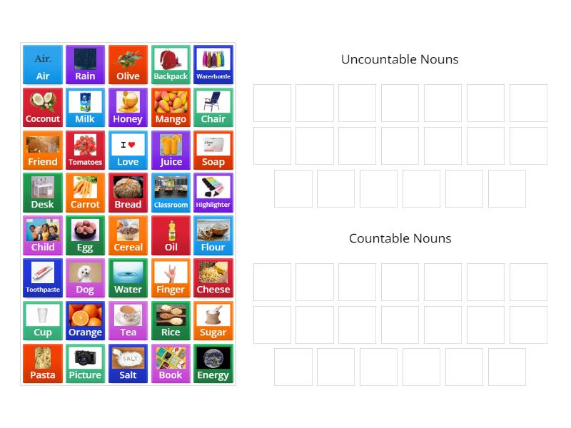 Skills Lesson 1 Sorting Countable and Uncountable Nouns - Group sort