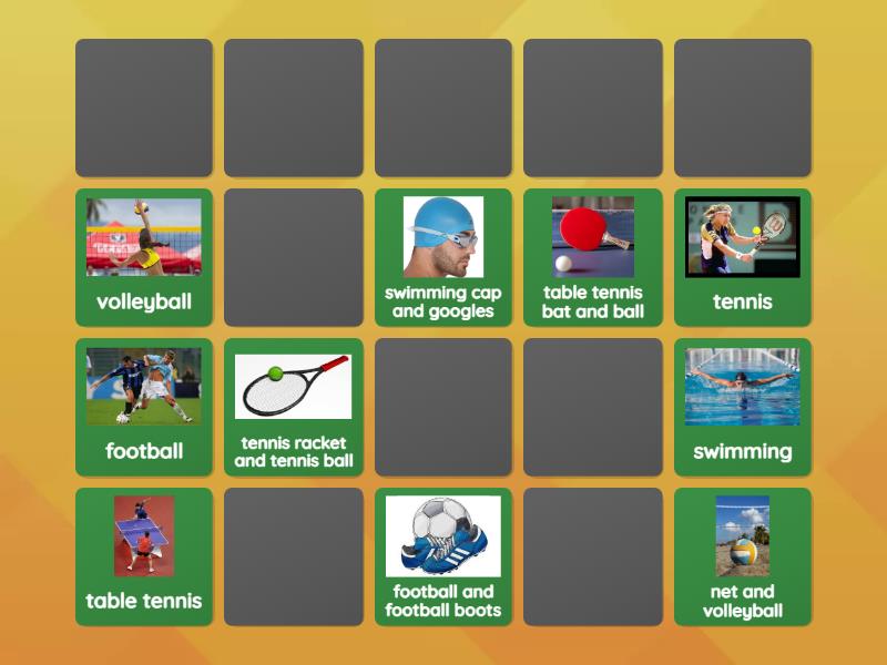 match the sports and equipment - Matching pairs