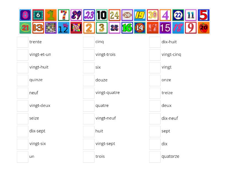 French numbers 1-30 - Match up