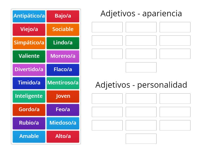 Adjetivos apariencia /personalidad - Group sort