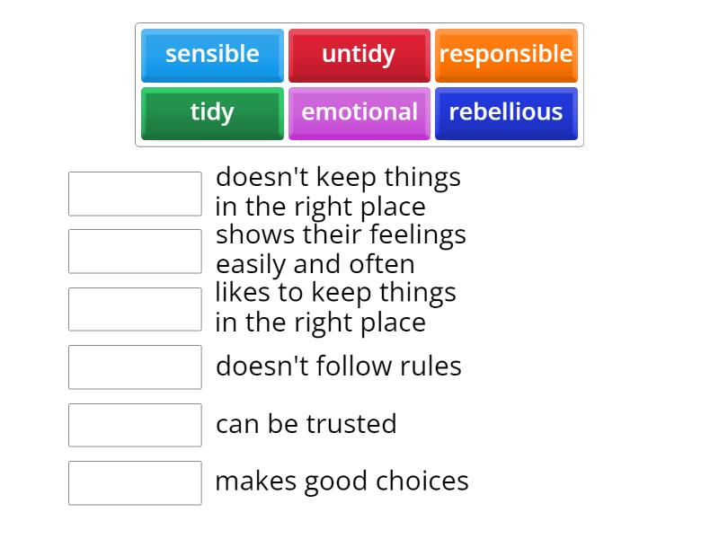 match personality traits with their defenitions - Match up