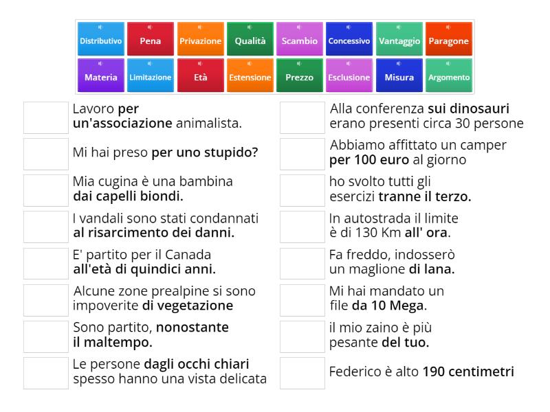Analisi logica complementi indiretti - Match up