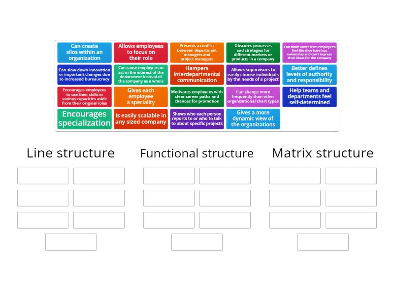 Organizational structures: line, functional, matrix - Ordenar por grupo