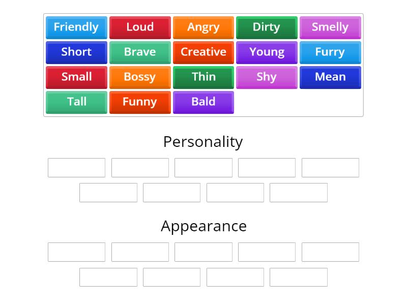 Characters' Adjectives - Personality or Appearance? - Group sort