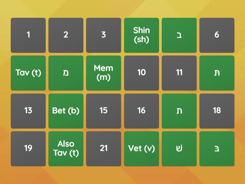 Alef Bet through Lesson 5 - Matching pairs