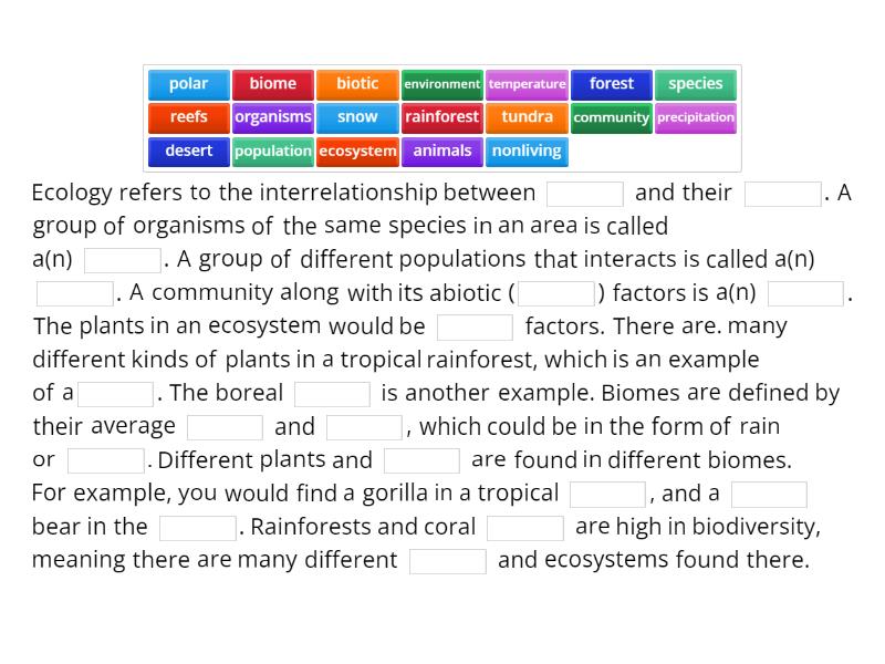 Some Basics of Ecology - Complete the sentence