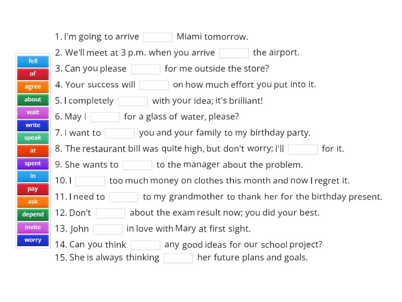 Unit 3B Verbs+Prepositions EF Pre-Intermediate - Complete the sentence