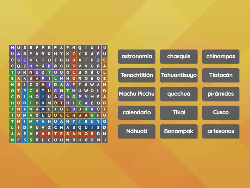 Sociedad Maya, Inca y Azteca - Sopa de letras