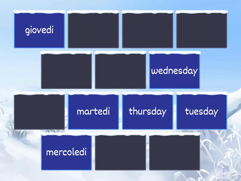 Days of the week matching game - Matching pairs