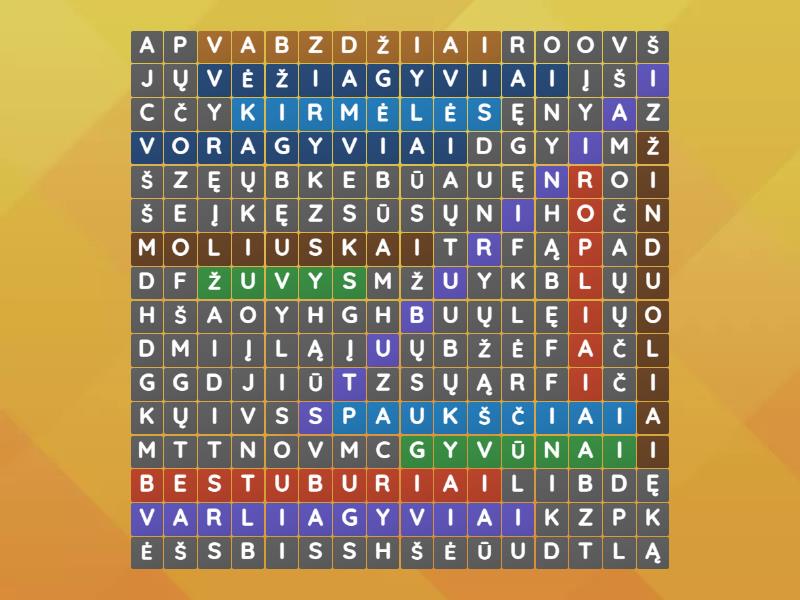 Gyvūnų grupės - Wordsearch