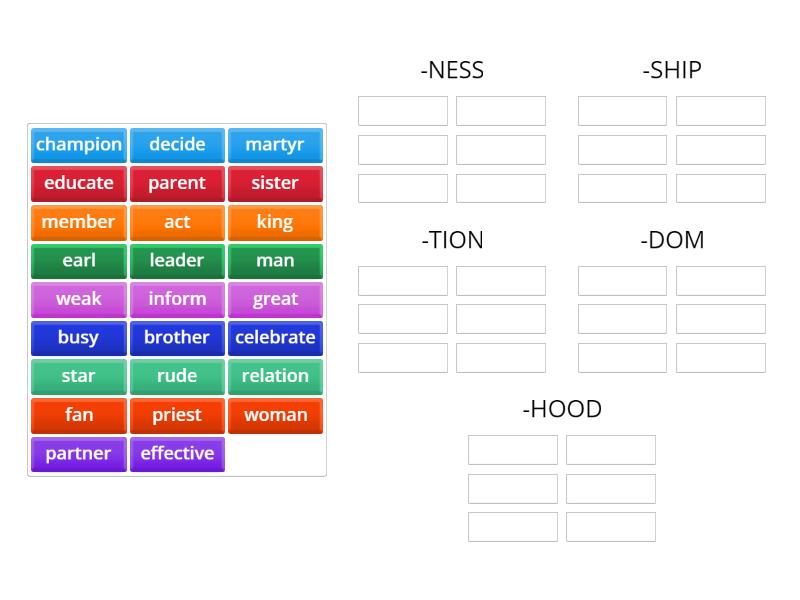 AEF B5 - Unit 2B: SUFFIXES TO FORM NOUNS - Group sort