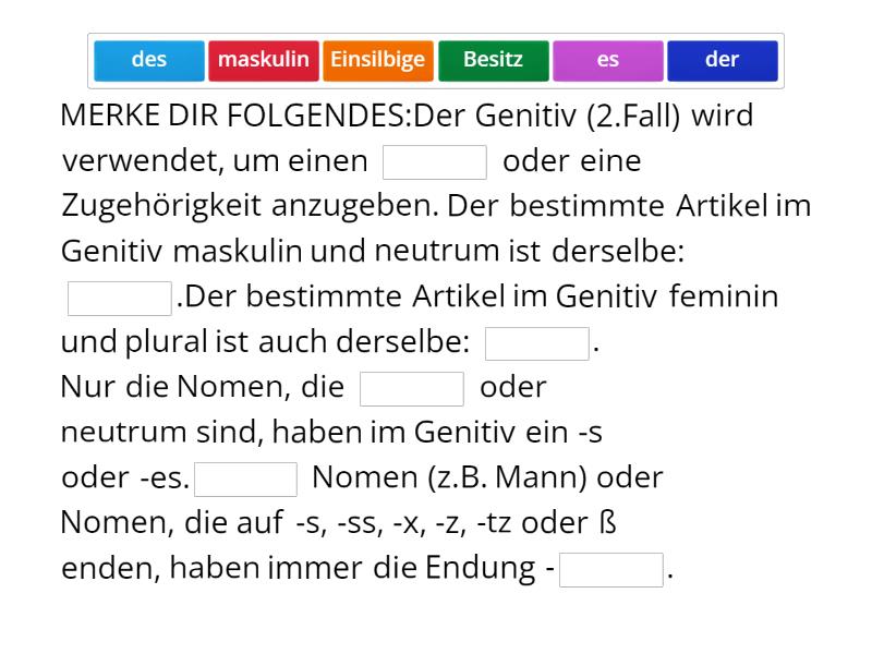 Der Genitiv - Missing word