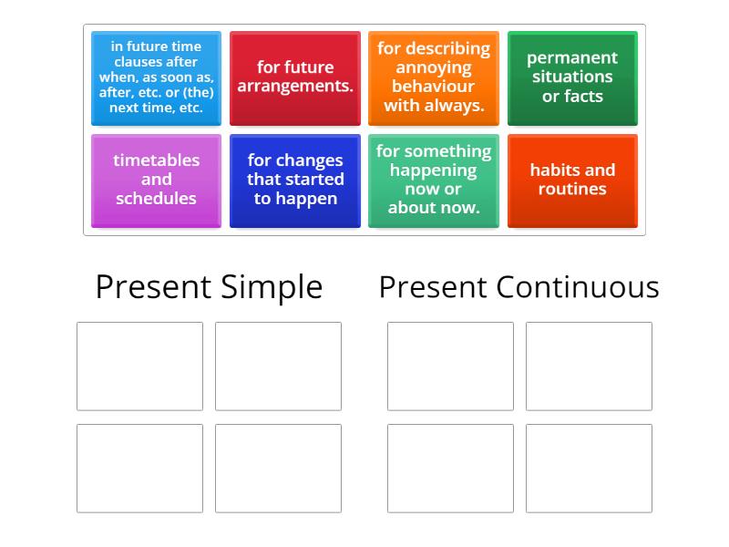 present simple / present continuous - Group sort