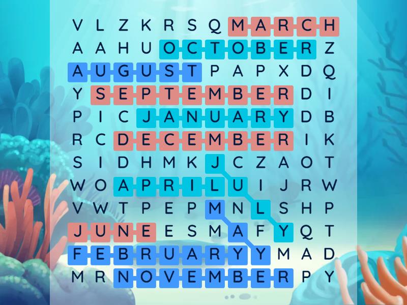 Months of the Year - Wordsearch