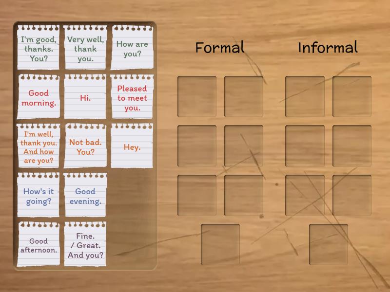 Formal and Informal Greetings - WE Intro - Group sort